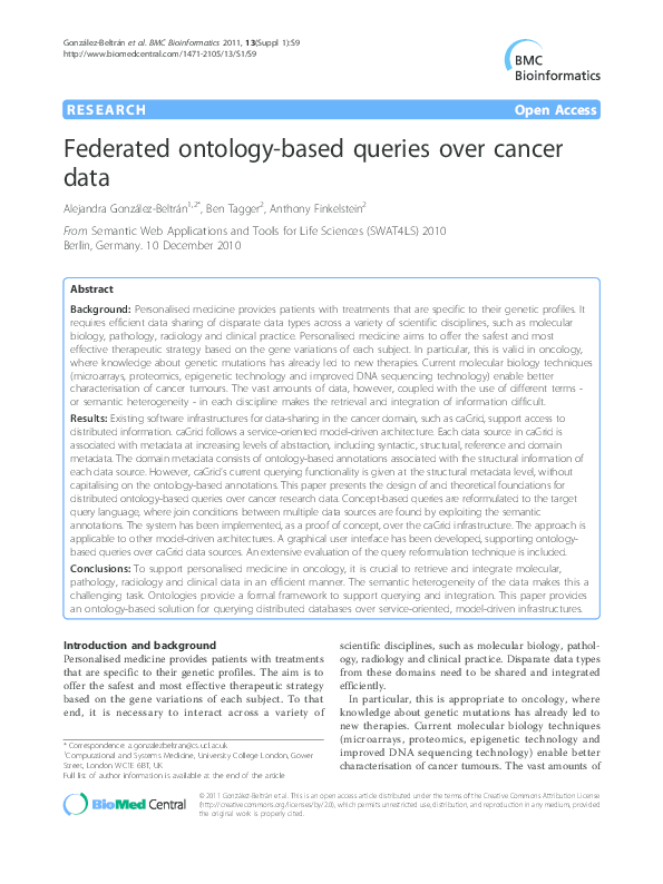 (PDF) Federated ontology-based queries over cancer data