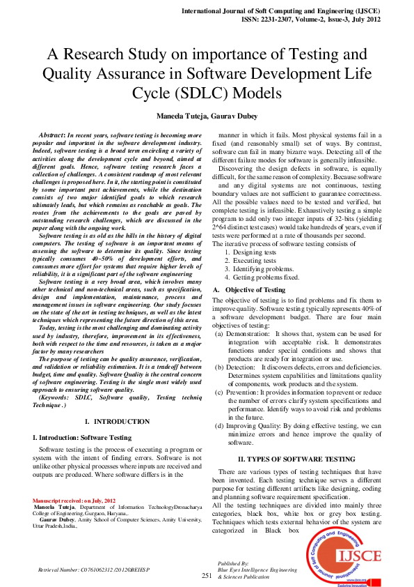 (PDF) A Research Study on importance of Testing and Quality Assurance ...