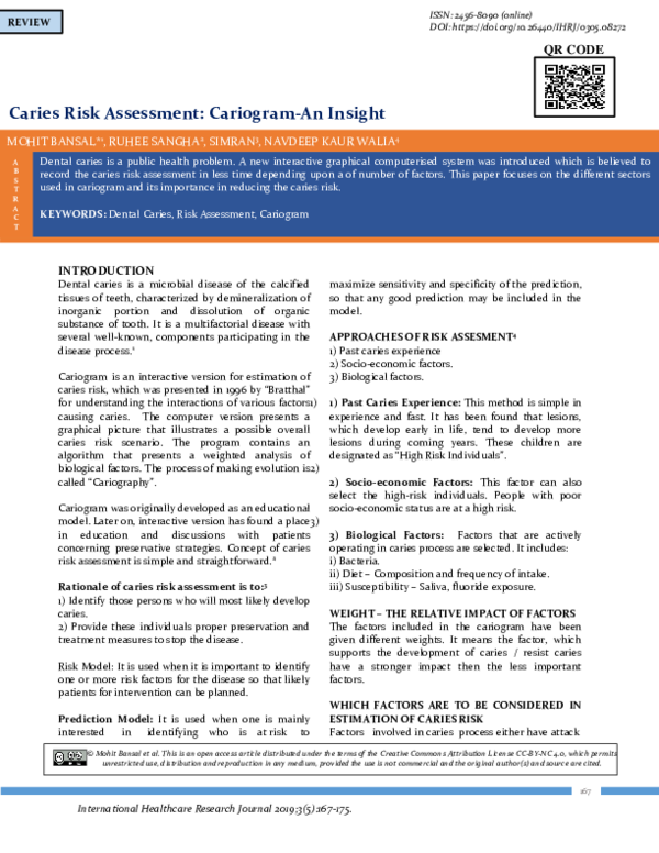 (PDF) Caries Risk Assessment: Cariogram-An Insight