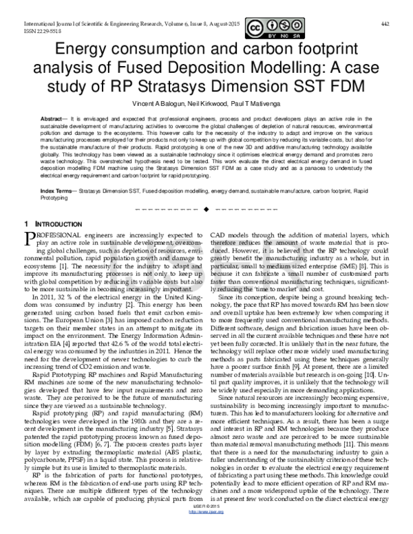 (PDF) Energy consumption and carbon footprint analysis of Fused Deposition Modelling: A case ...