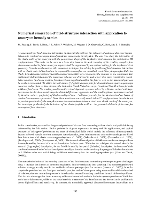 (PDF) Fluid-Structure Interaction. Theory, Numerics and Applications