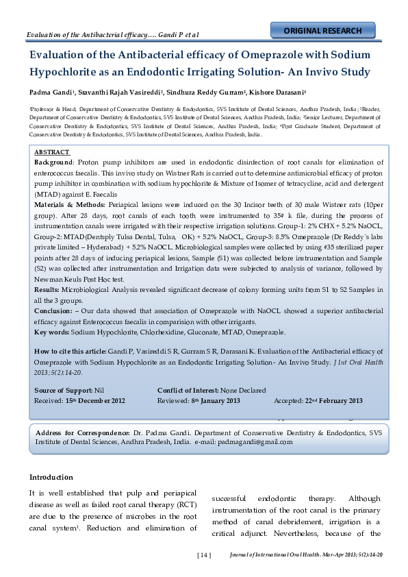 (PDF) Evaluation of the Antibacterial efficacy of Omeprazole with Sodium Hypochlorite as an ...
