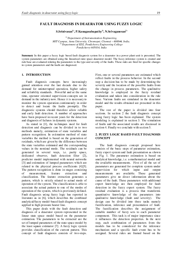 (PDF) Fault Diagnosis in Deaerator Using Fuzzy Logic