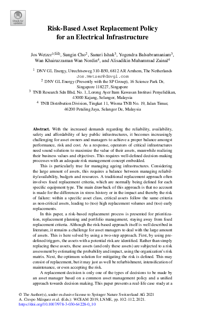 (PDF) Risk-Based Asset Replacement Policy for an Electrical Infrastructure