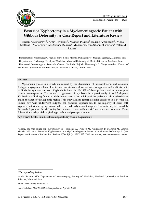 (PDF) Posterior Kyphectomy in a Myelomeningocele Patient with Gibbus ...