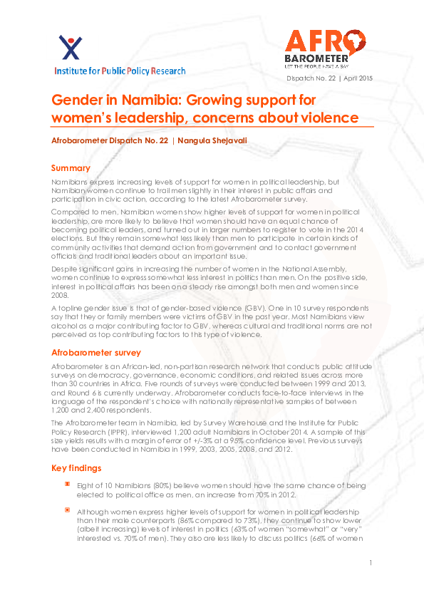 (PDF) Gender in Namibia: Growing Support for Women's Leadership ...