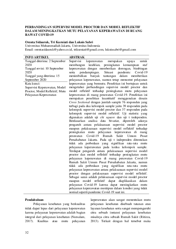 (PDF) Perbandingan Supervisi Model Proctor Dan Model Reflektif Dalam Meningkatkan Mutu Pelayanan ...