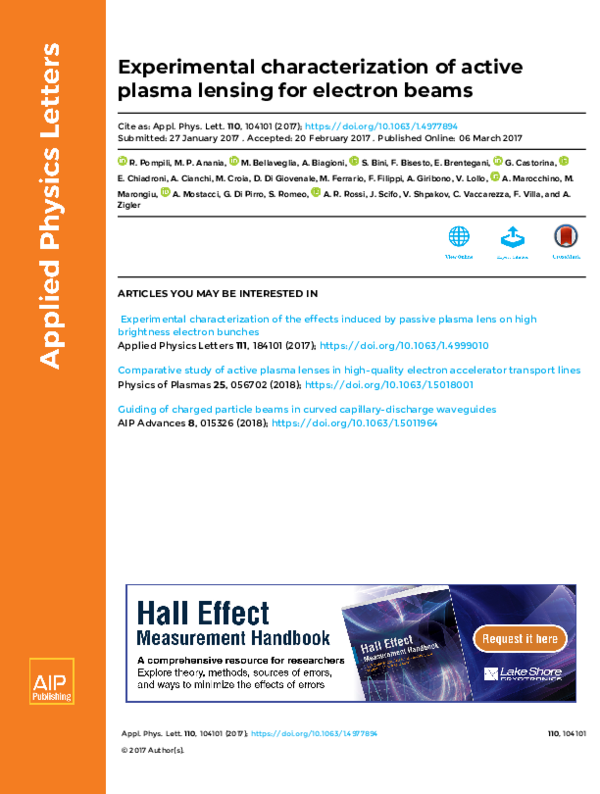 (PDF) Experimental characterization of active plasma lensing for ...