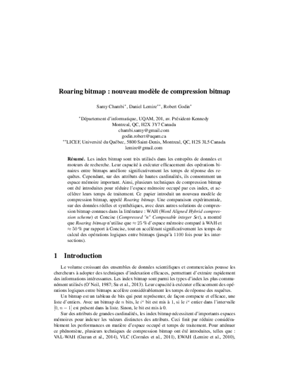 (PDF) Roaring bitmap : nouveau modèle de compression bitmap