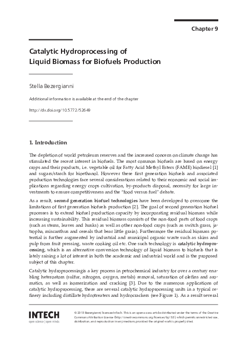 (PDF) Catalytic Hydroprocessing of Liquid Biomass for Biofuels Production