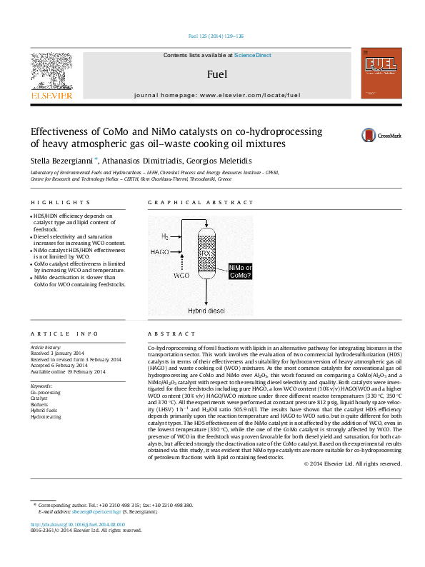 (PDF) Effectiveness of CoMo and NiMo catalysts on co-hydroprocessing of ...