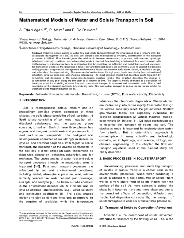 (PDF) Mathematical Models of Water and Solute Transport in Soil