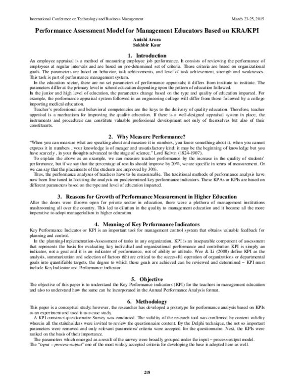 (PDF) Performance Assessment Model for Management Educators Based on ...