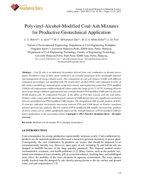 (PDF) Polyvinyl-Alcohol-Modified Coal-Ash Mixtures for Productive ...