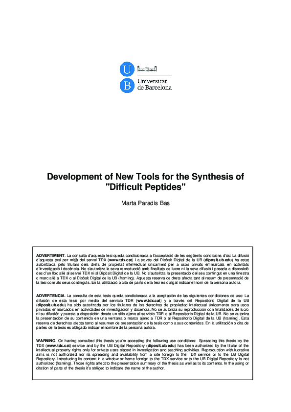 (PDF) Development of New Tools for the Synthesis of "Difficult Peptides