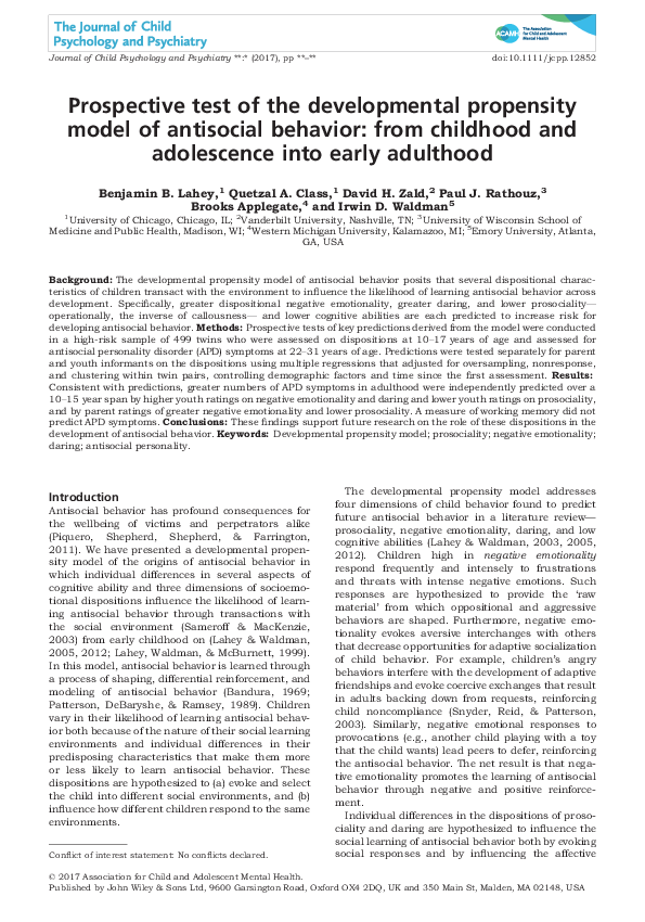 (PDF) Prospective test of the developmental propensity model of ...