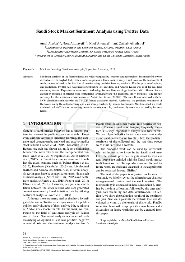 (PDF) Saudi Stock Market Sentiment Analysis using Twitter Data
