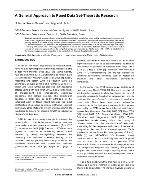 (PDF) A General Approach to Panel Data Set-Theoretic Research