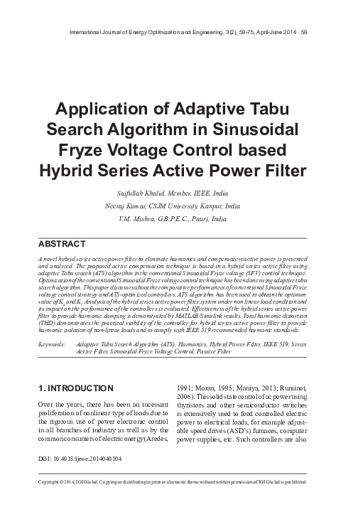 (PDF) Application of Adaptive Tabu Search Algorithm in Sinusoidal Fryze Voltage Control based ...