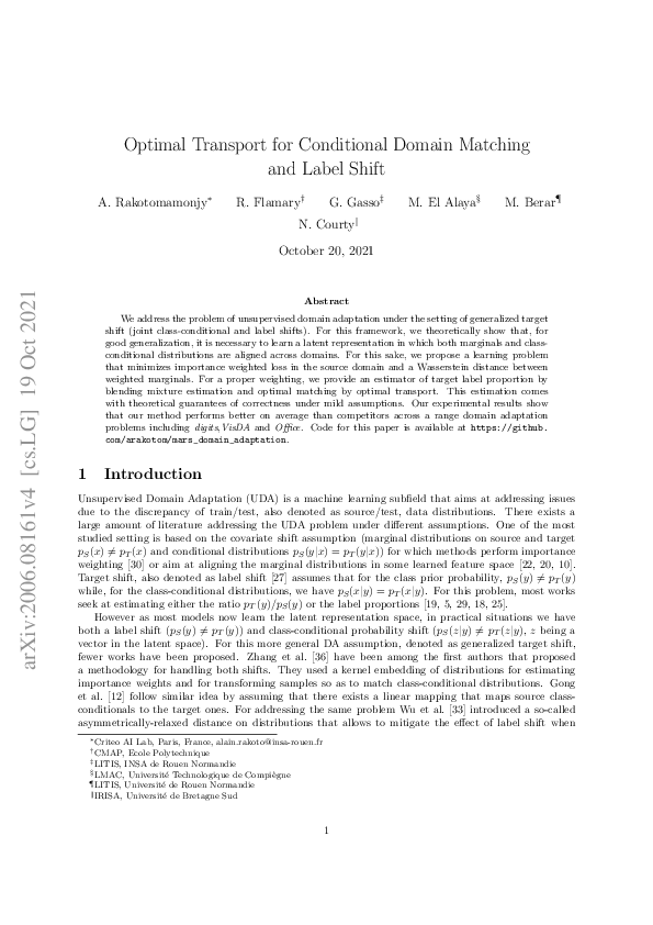 Pdf Optimal Transport For Conditional Domain Matching And Label Shift