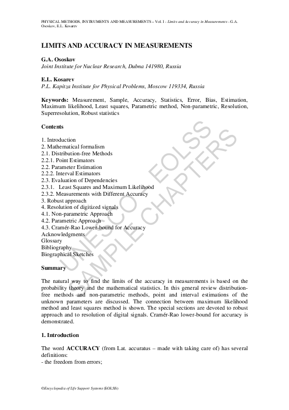 (PDF) Limits and Accuracy in Measurements