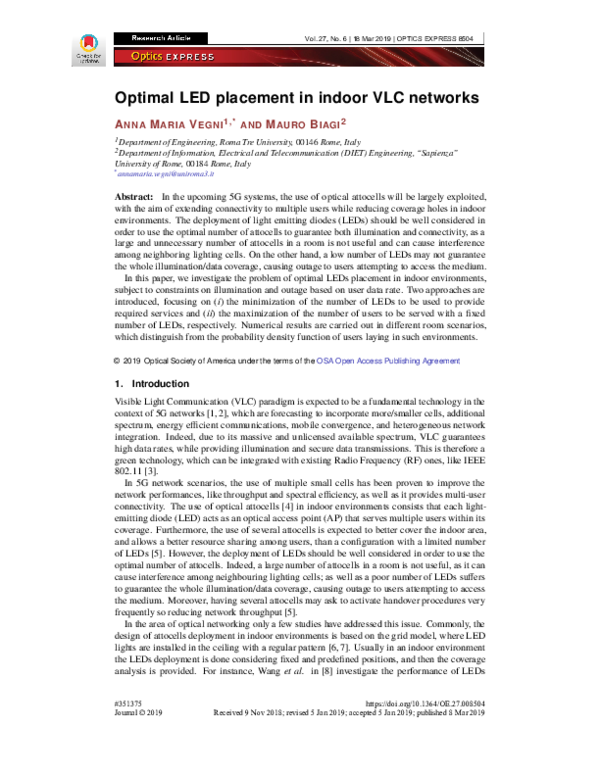 (PDF) Optimal LED placement in indoor VLC networks