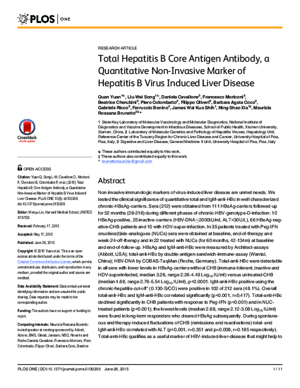 (PDF) Total hepatitis B core antigen antibody, a quantitative non ...
