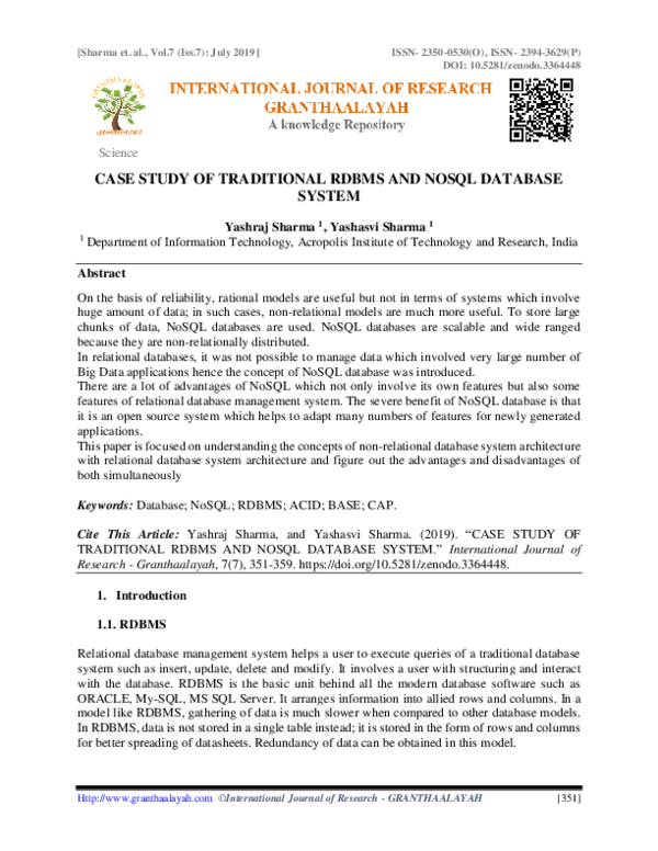 (PDF) Case Study of Traditional RDBMS and Nosql Database System ...