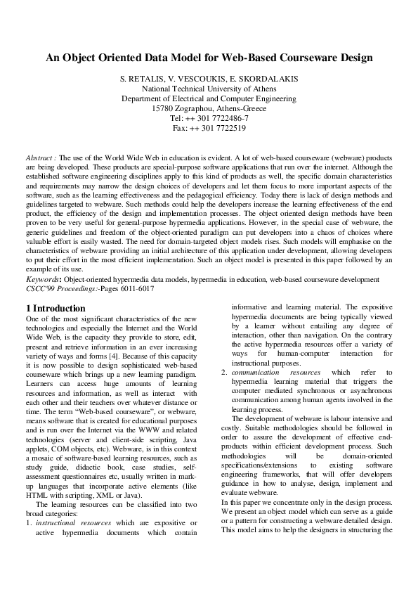 Pdf An Object Oriented Data Model For Web Based Courseware Design
