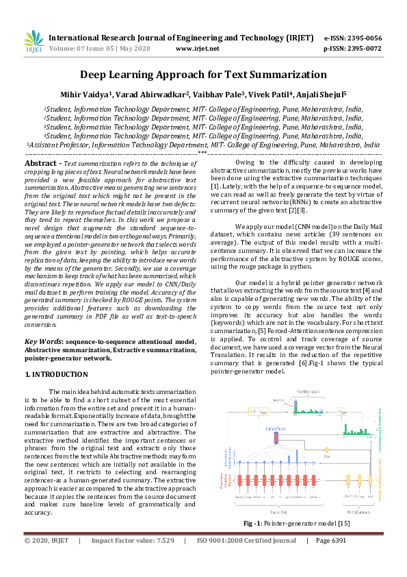 (PDF) Deep Learning Approach for Text Summarization
