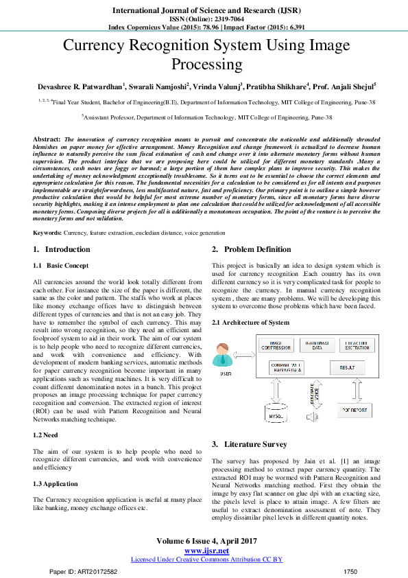 (PDF) Currency Recognition System Using Image Processing