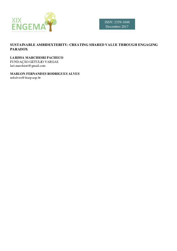 (PDF) Sustainable Ambidexterity: Creating Shared Value Through Engaging ...