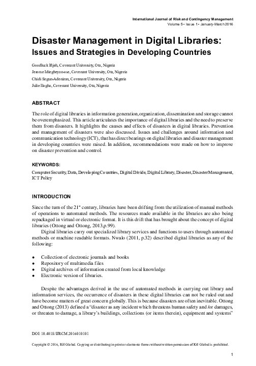 (PDF) Disaster Management in Digital Libraries
