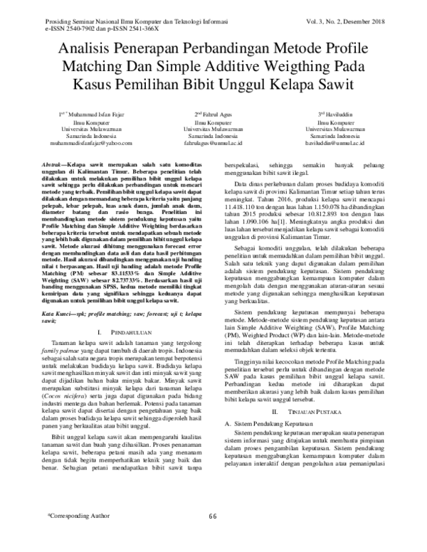 (PDF) Analisis Penerapan Perbandingan Metode Profile Matching Dan Simple Additive Weigthing Pada ...