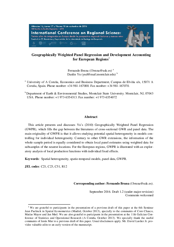 (PDF) Geographically Weighted Panel Regression and Development ...