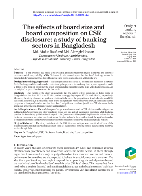 (PDF) The effects of board size and board composition on CSR disclosure ...