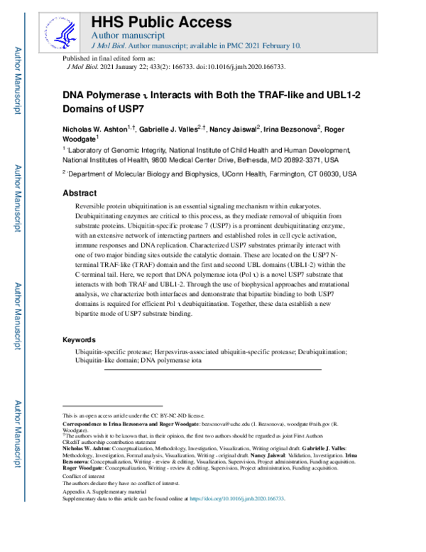 (PDF) DNA Polymerase ι Interacts with Both the TRAF-like and UBL1-2 ...
