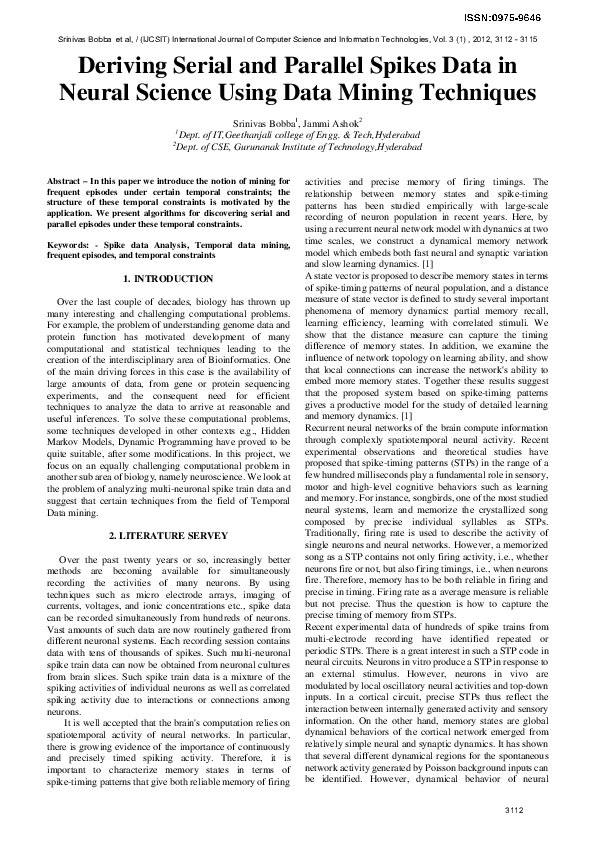 (PDF) Deriving Serial and Parallel Spikes Data in Neural Science Using Data Mining Techniques ...