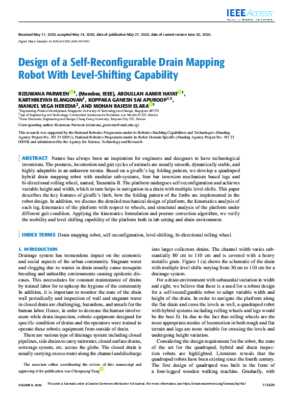 (PDF) Design of a Self-Reconfigurable Drain Mapping Robot With Level-Shifting Capability