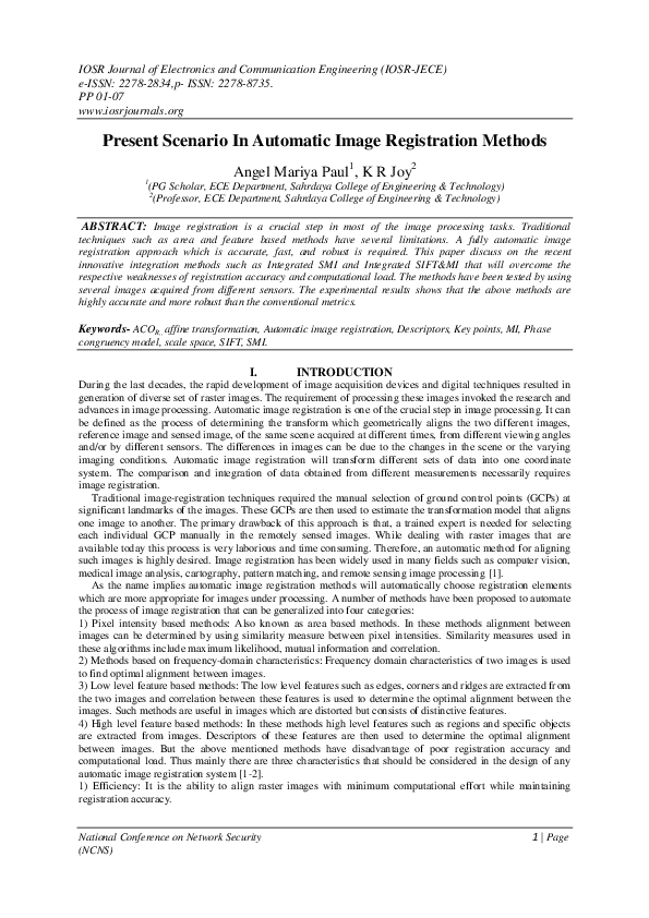 (PDF) Present Scenario In Automatic Image Registration Methods
