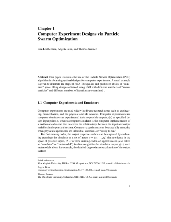 (PDF) Chapter 1 Computer Experiment Designs via Particle Swarm Optimization