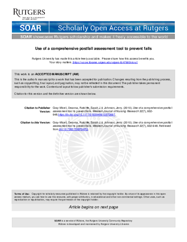 (PDF) Use of a comprehensive postfall assessment tool to prevent falls