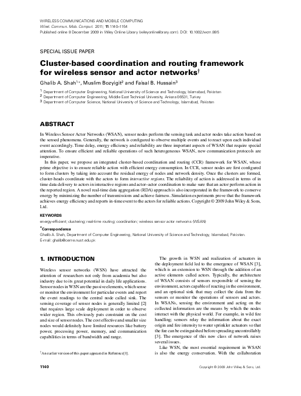 Pdf Cluster Based Coordination And Routing Framework For Wireless Sensor And Actor Networks