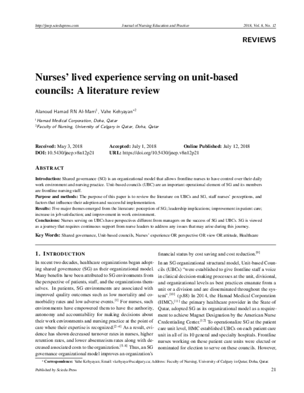 (PDF) Nurses’ lived experience serving on unit-based councils: A ...