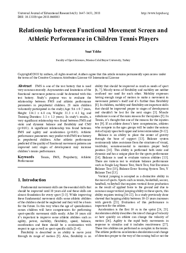 (PDF) Relationship between functional movement screening score and ...