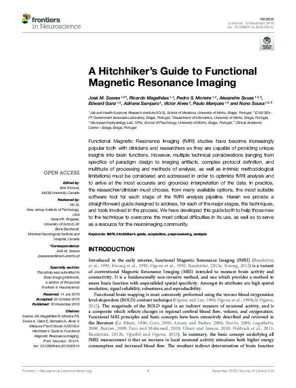 (PDF) A Hitchhiker's Guide to Functional Magnetic Resonance Imaging