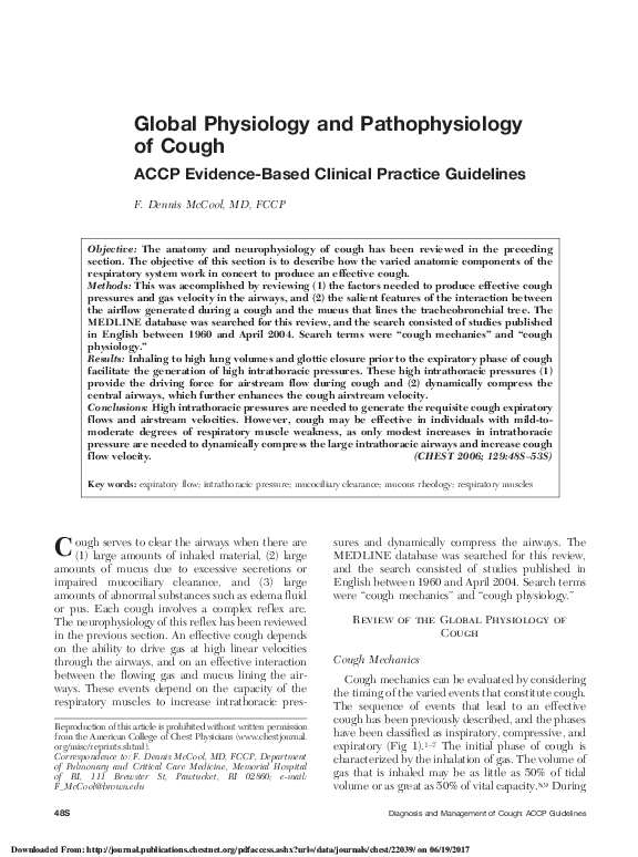 (PDF) Global Physiology and Pathophysiology of Cough