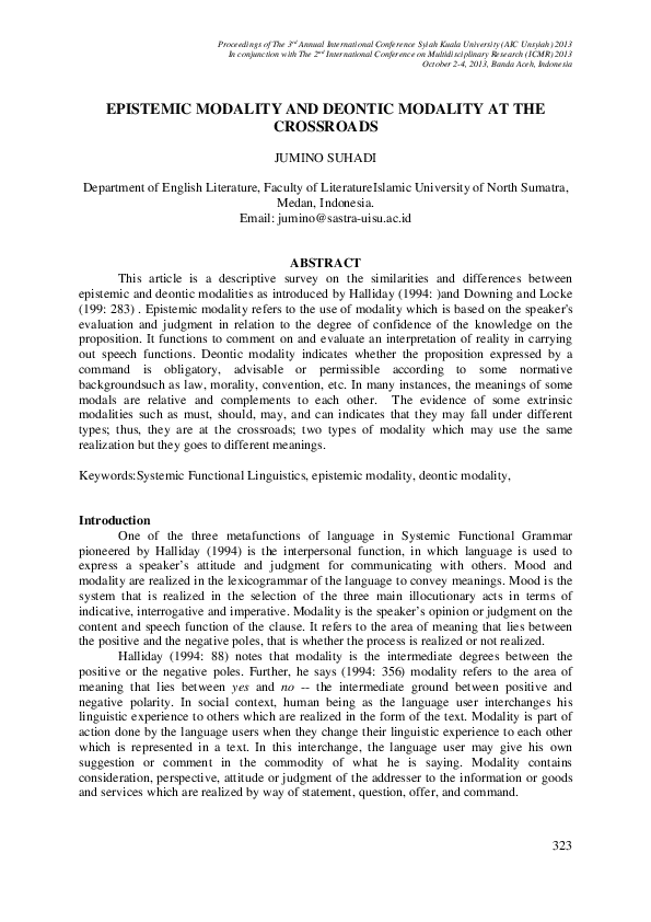 (PDF) Epistemic modality and deontic modality at the crossroads