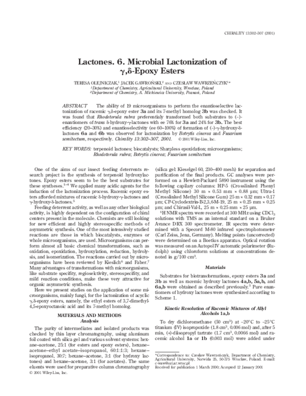 Lactones. 6. Microbial lactonization of ?,?-epoxy esters