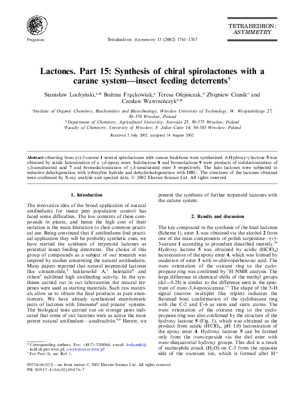 (PDF) Lactones. Part 15: Synthesis of chiral spirolactones with a ...